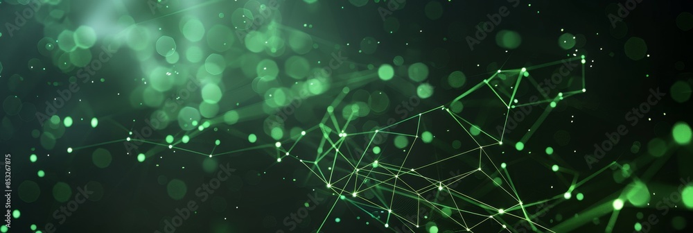 Minimalist tech background with neon green web lines and floating ...