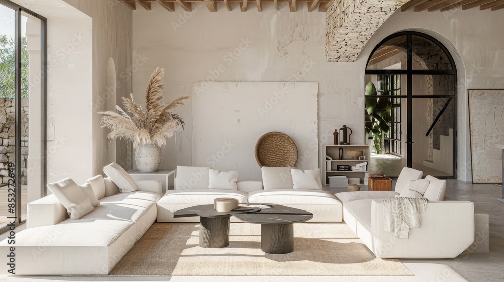 An elegant and contemporary living room design complemented by a white ...