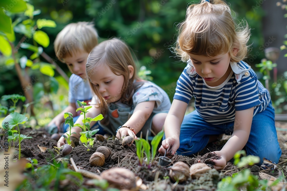 Nature-Based Learning: Children Gardening and Exploring Outdoors Stock ...