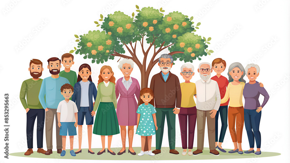 multi generation family on white background. Parents and grandparrents ...