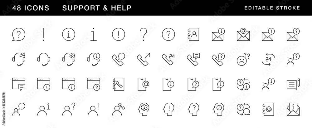 Support icon collection. Help icon set. Customer service, contact us ...