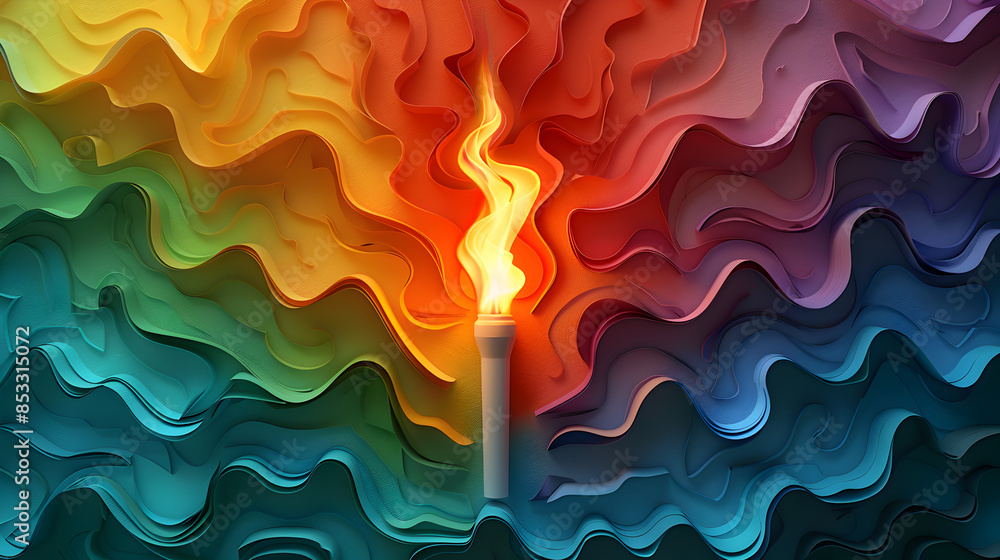 Glowing olympic torch against a gradient of victory colors, in paper ...