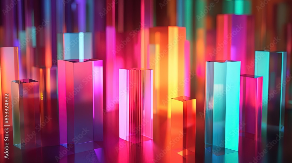 Colorful 3D Bar Chart% Vibrant, rectangular prisms in various heights ...