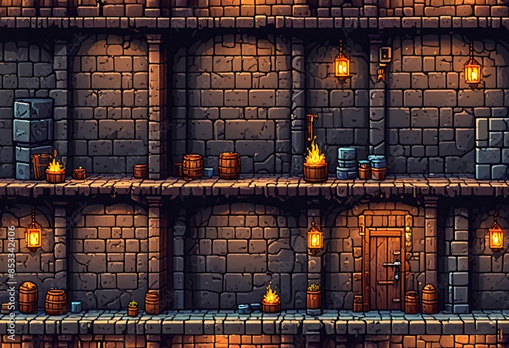 asset for a bit pixel platform mobile game,dirt grass wood tree bush ...