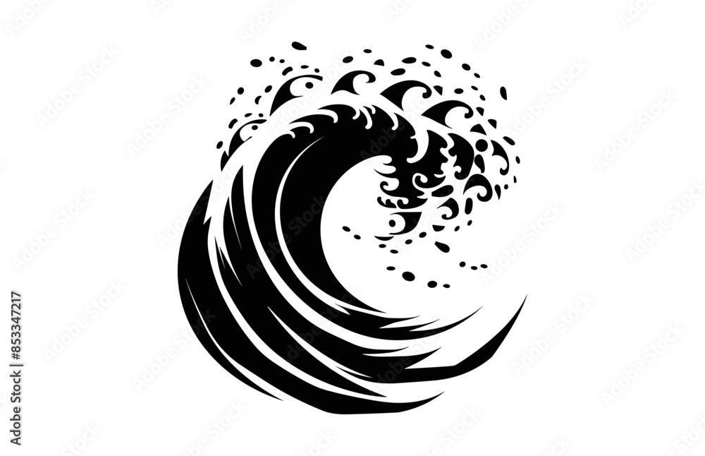 Ocean Wave black Silhouette Clip art, Sea Wave Silhouette Vector Stock ...