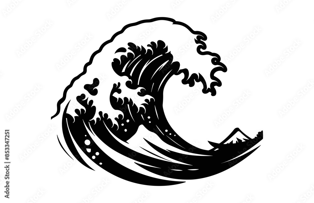 Ocean Wave Silhouette Vector, Sea Wave black Silhouette Clip art Stock ...
