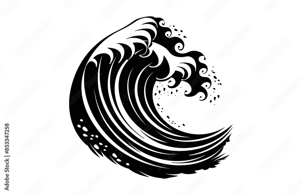 Sea Wave black Silhouette Clip art, Ocean Wave Silhouette Vector Stock ...