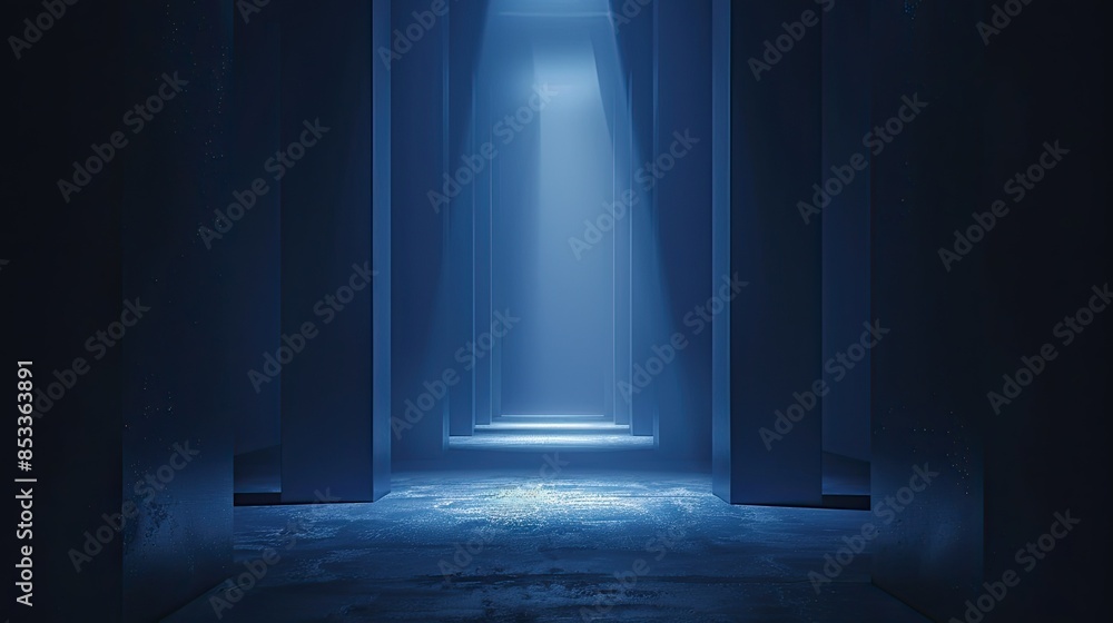 Dark blue background, minimalist stage design style, black and blue ...