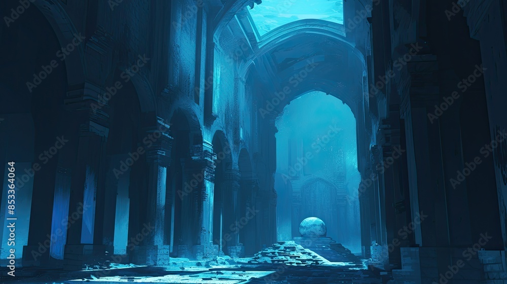 Dark blue background, minimalist stage design style, black and blue ...