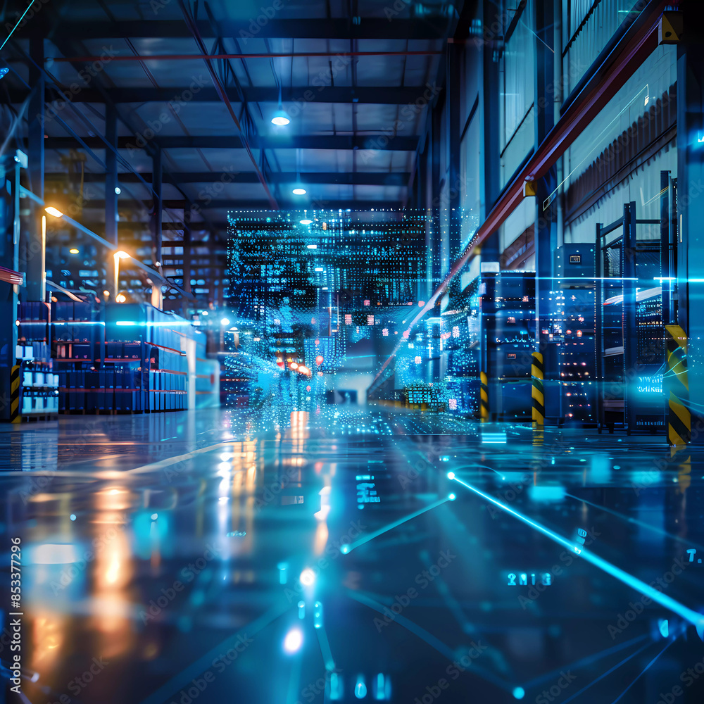 A holographic projection of a supply chain network diagram in a ...