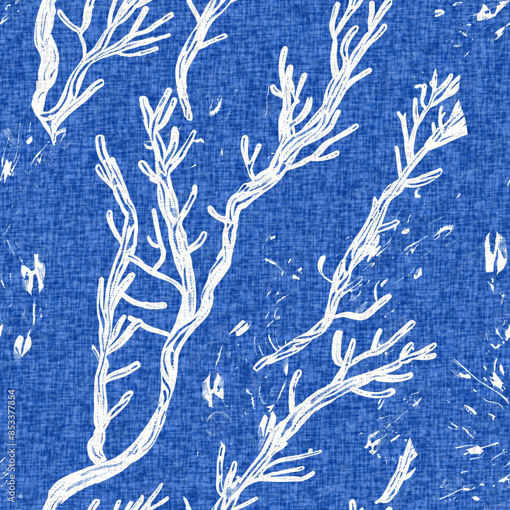 Whimsical seaweed kelp coastal electric blue beach pattern. Batik ...