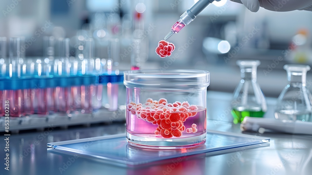 A bioreactor filled with cultured cells, representing industrial ...