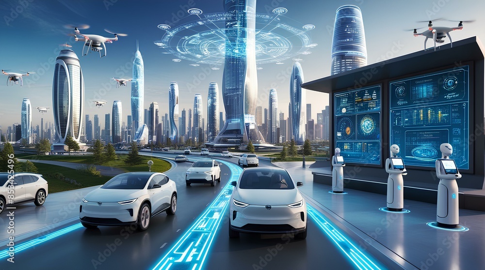 A future advanced technology transforms urban living into a harmonious ...