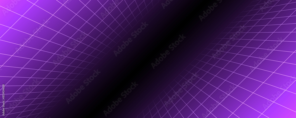 Purple glowing neon wireframe background. Shining checkered diagonal ...