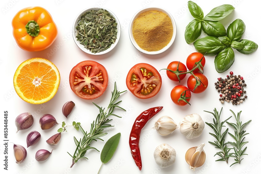 Healthy Organic Ingredients, Top Down View of Fresh Food Herbs Spices ...