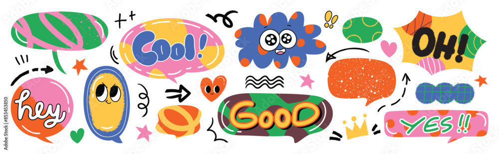 Set of doodle and speech bubble vector. Collection of contemporary ...