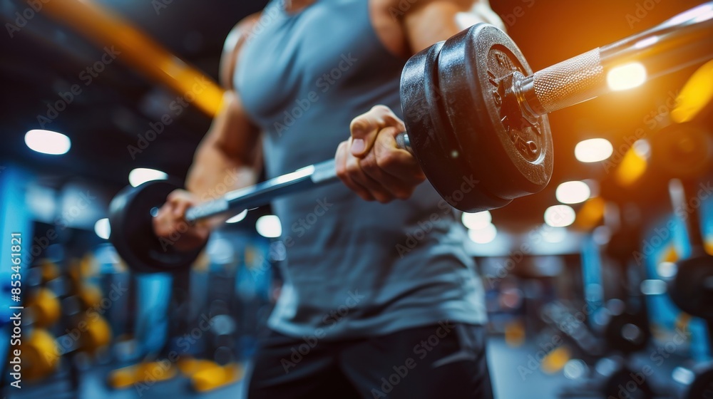 A powerhouse in the gym: Muscles bulging, he lifts a heavy dumbbell ...