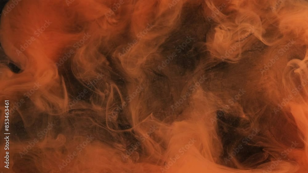 Night mist. Ink water splash. Defocused bright orange color vapor wave ...