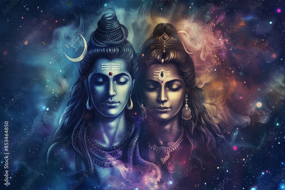 Artistic depiction of Hindu deities - The image is an artistic ...