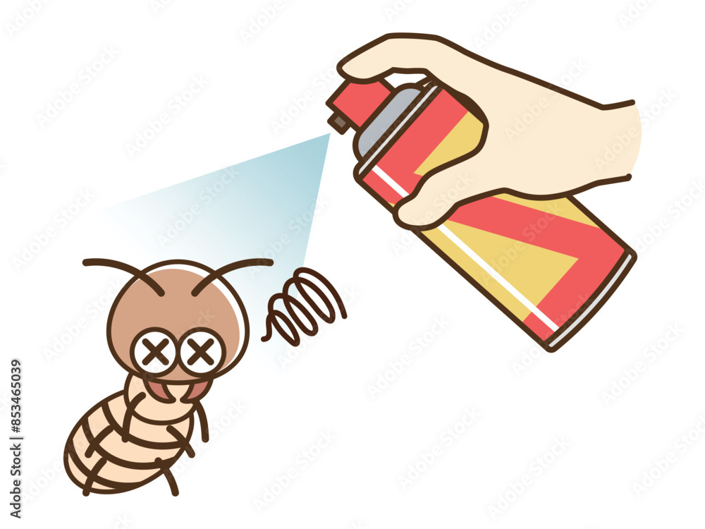 殺虫剤を噴射するイラスト_シロアリ Stock Vector | Adobe Stock