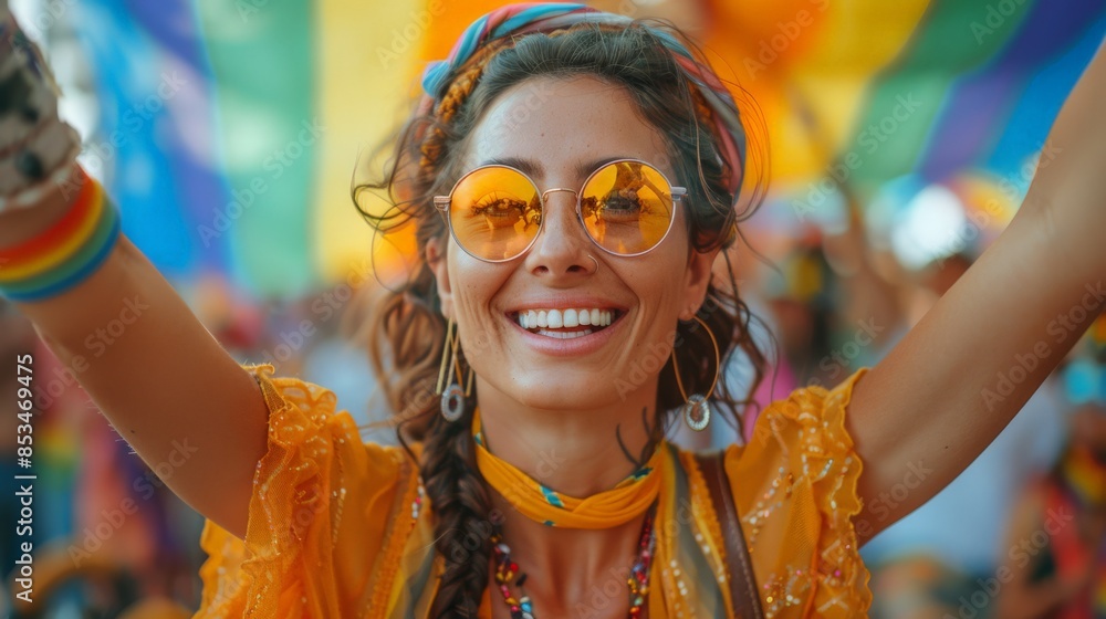 Happy gay black woman celebrating gay pride month at lgbtq+ community ...