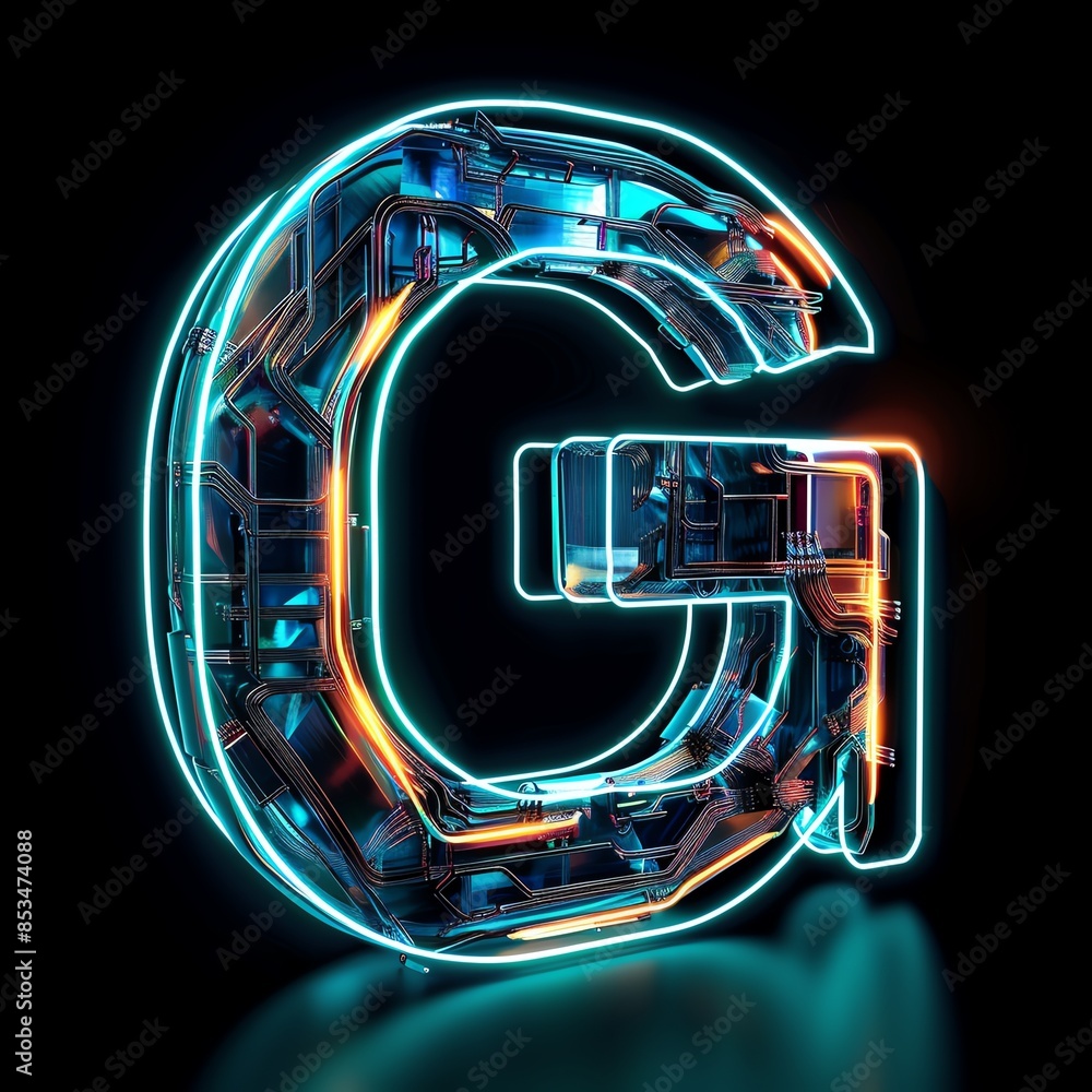 Abstract cad symbol icon with neon effects and glowing edges Stock ...
