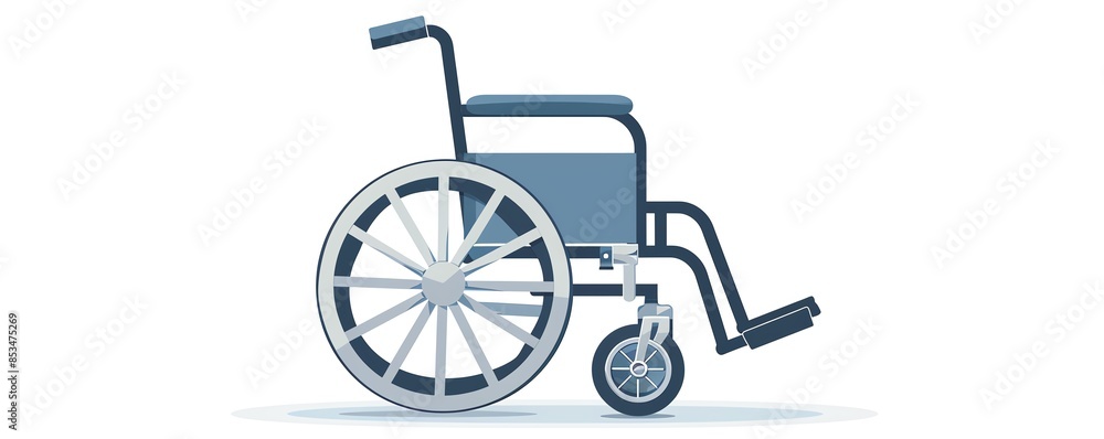 A detailed illustration of a modern wheelchair featuring large rear ...