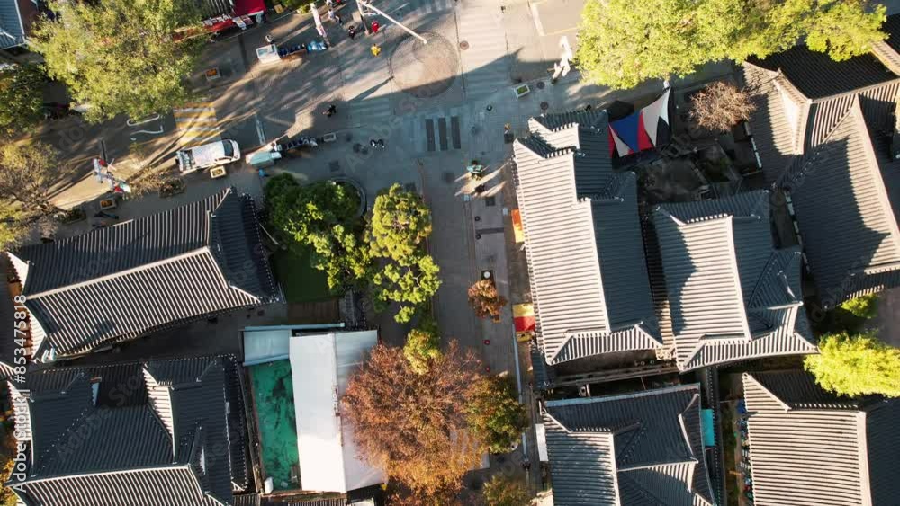 an aerial view of Jeonju Hanok Village in Korea, highlighting the ...