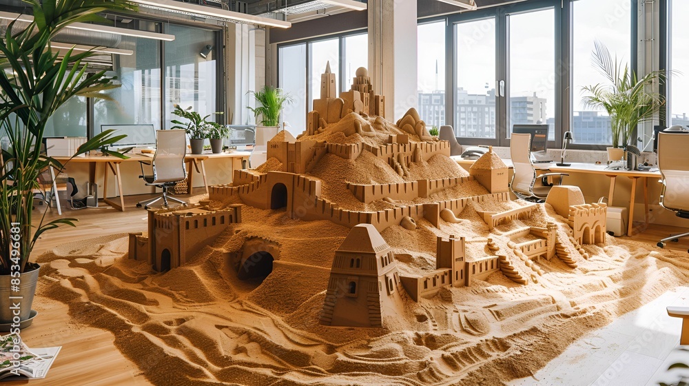 An impressive sandcastle replica of a grand city stands in the middle ...