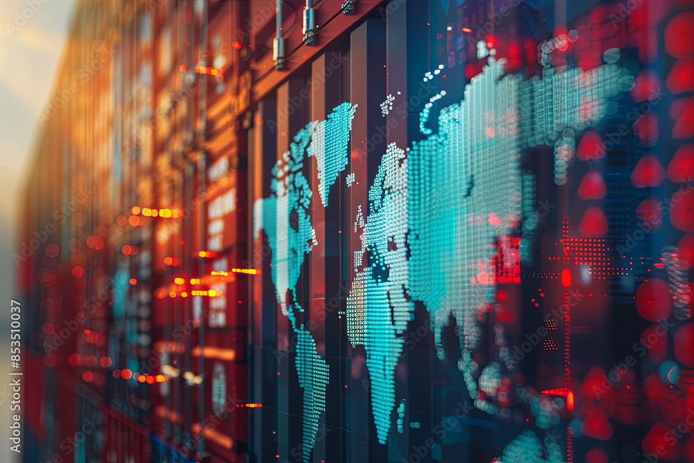 AI and global logistics concept with world map, supply chain network ...