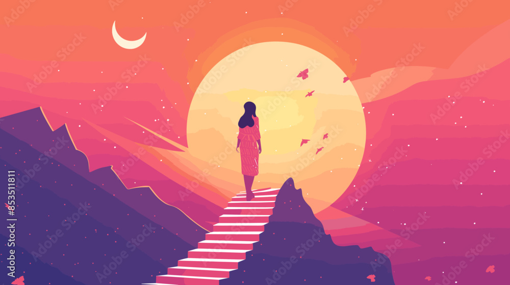 Vector of empowered woman taking bold steps towards self-love and ...