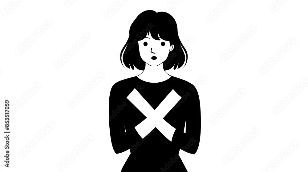 A black and white, lady forming the letter "X" in the style of clipart ...