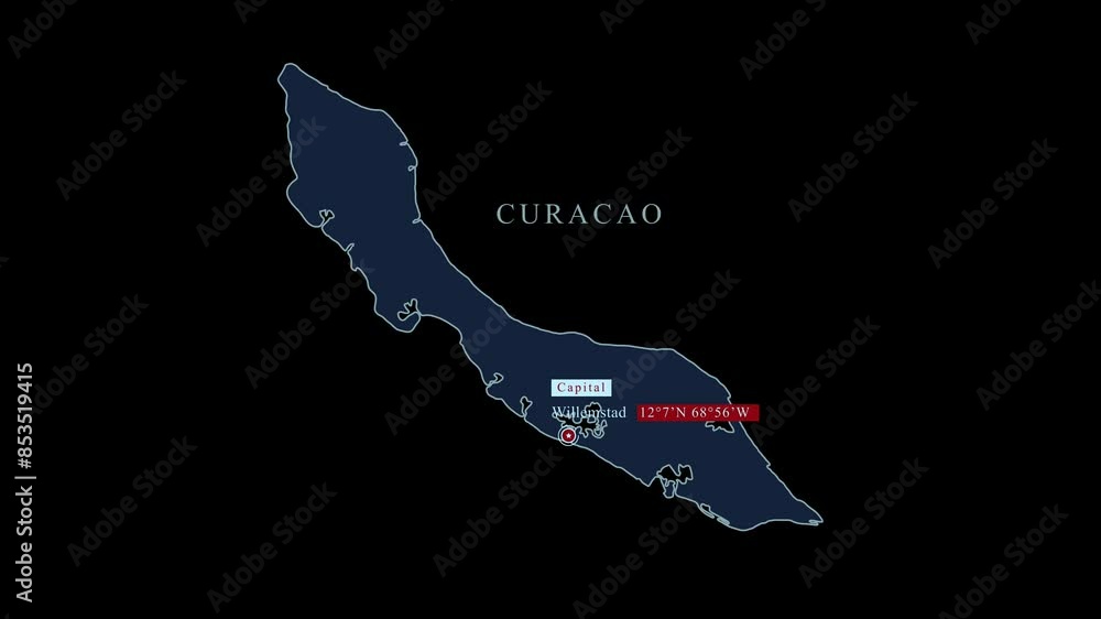 Stylized Curacao map with Willemstad capital city and geographic ...