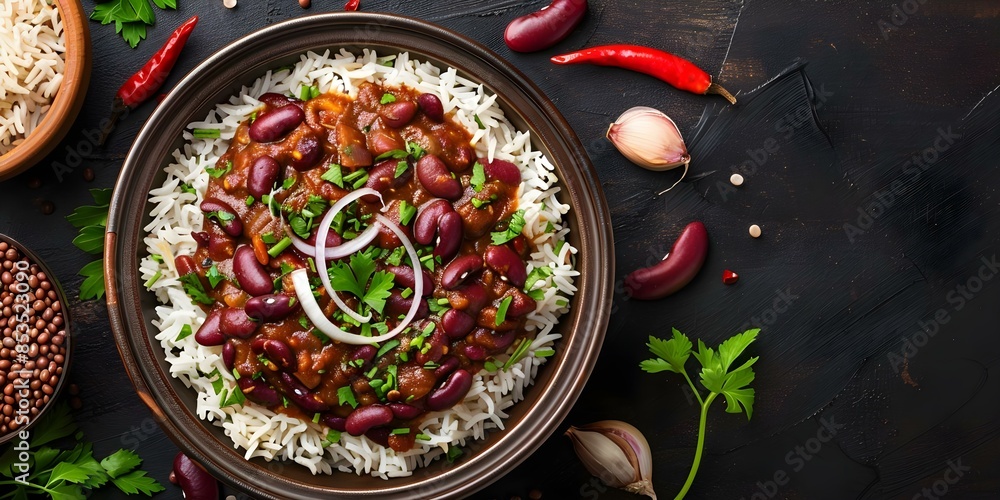 Indian Dish Overhead Shot of Rajma Chawal with Kidney Beans and Rice ...