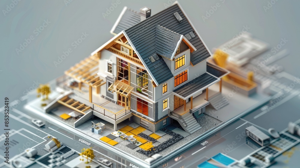 3D rendering of an architectural design software interface with color ...