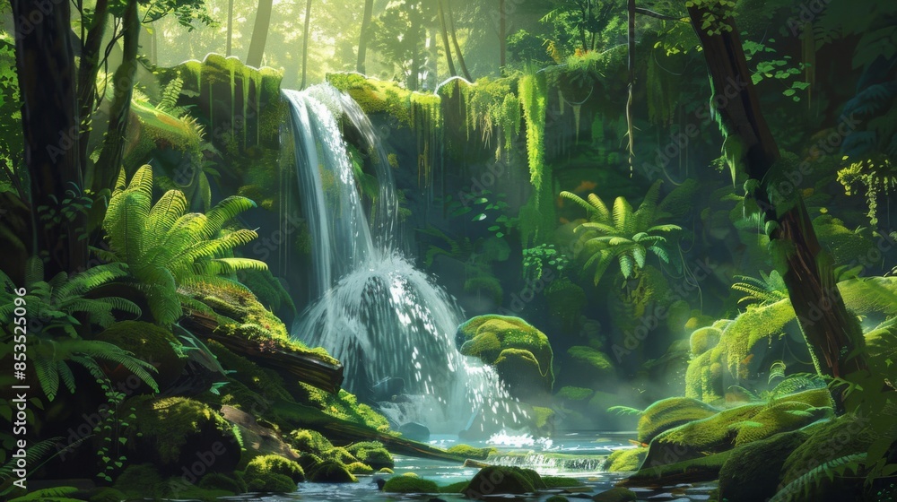 green temperate rainforest landscape illustration nature biodiversity ...