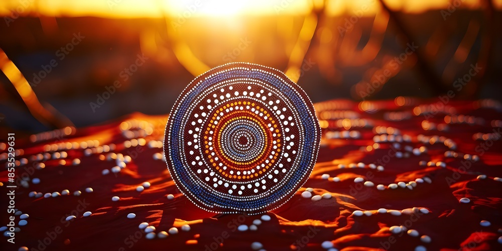 Sun portrayed in the traditional dot painting style of Indigenous ...