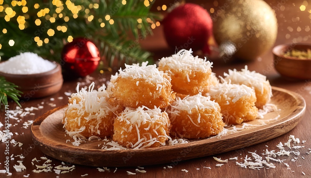 Pang Jee, toasted rice cakes topped with shredded coconut and sugar ...