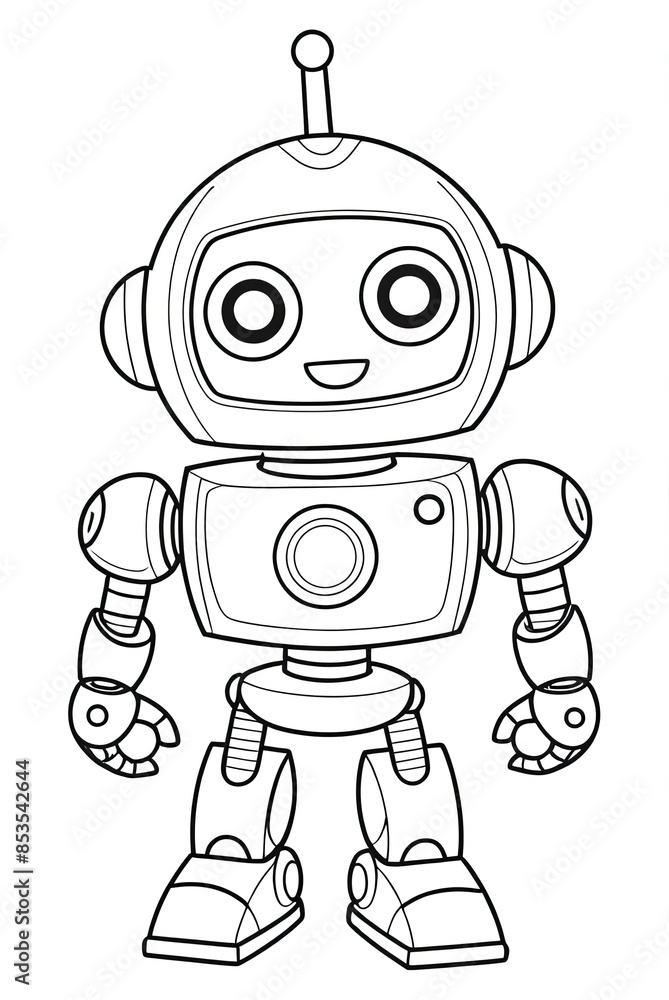 Cute humanoid robor Kids/ adult coloring page book art, black and white ...