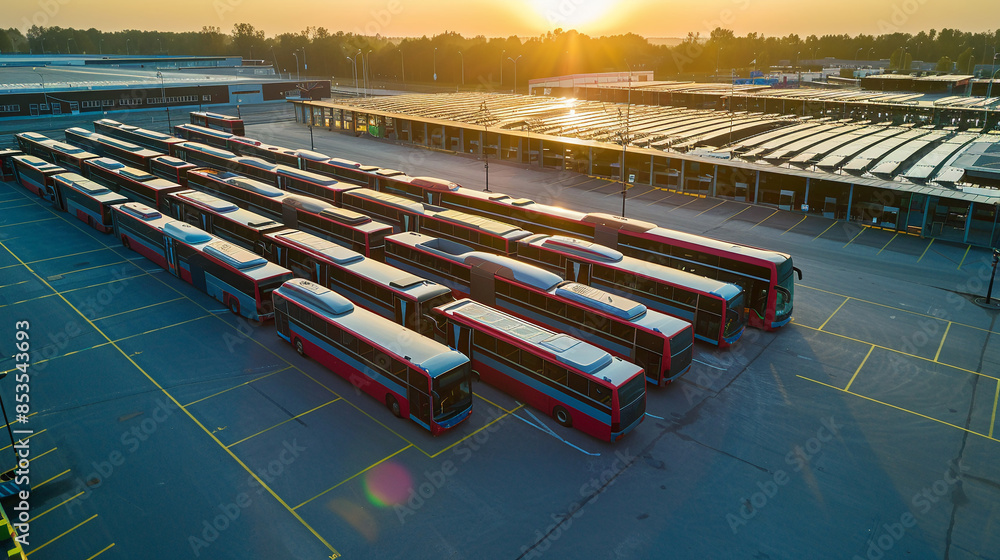 Electric buses parked at a solar-powered bus depot. Electric Buses ...