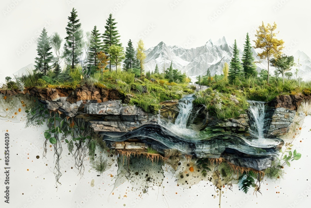Lush forested area with waterfalls and mountains, carbon cycle and ...