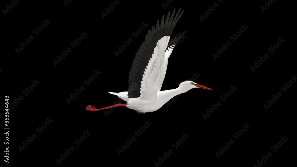 White Stork Bird - Flying Loop - Side View Close Up - Alpha Channel ...