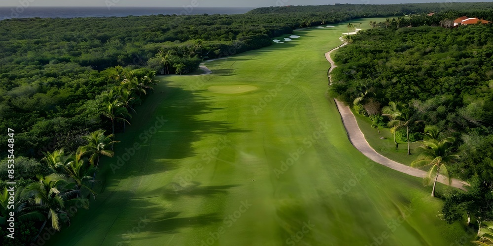 Drone view of Cap Cana golf course in Punta Cana Dominican Republic ...