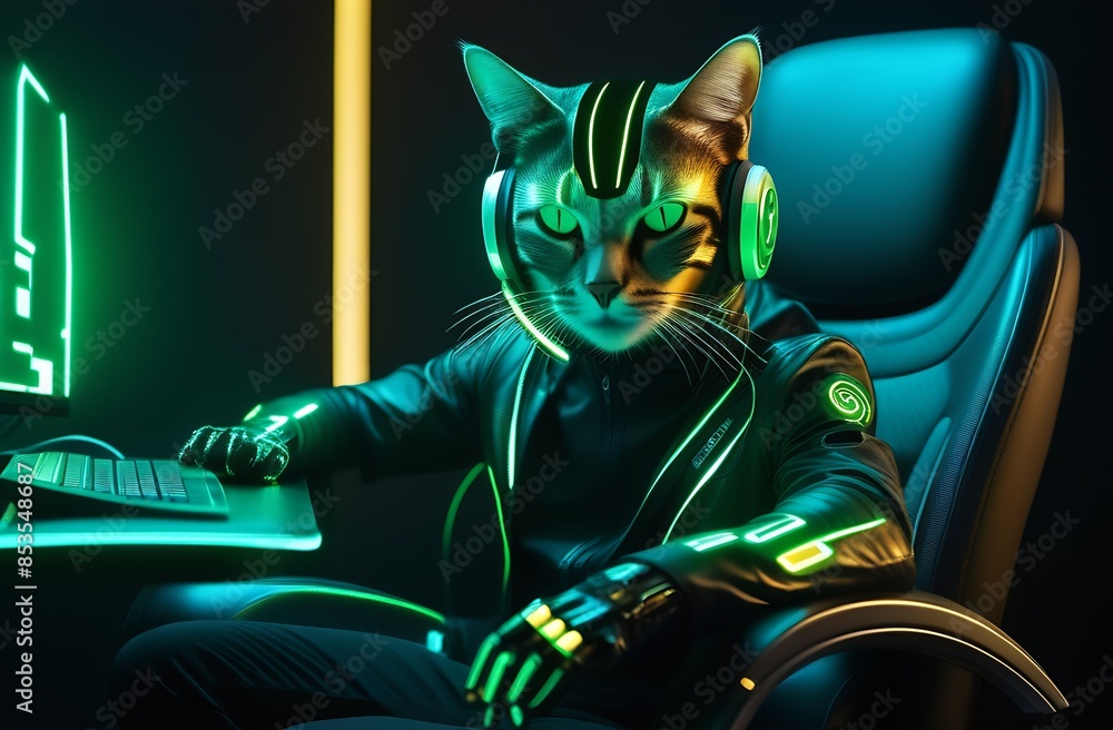 cat hacker for banner, cyberpunk cat Stock Illustration | Adobe Stock