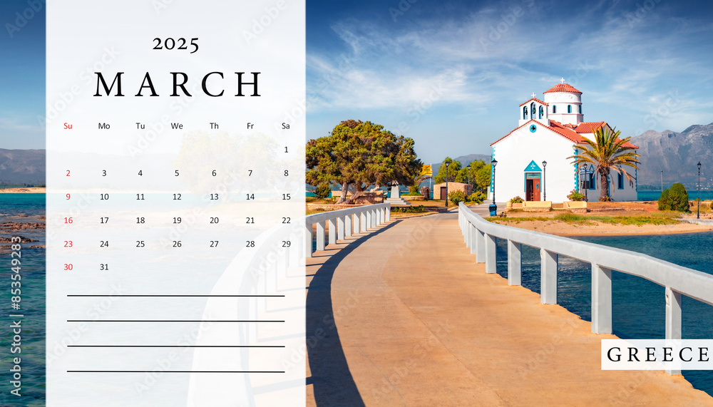 Set of horizontal flip calendars with beautiful landscapes. March 2025 ...