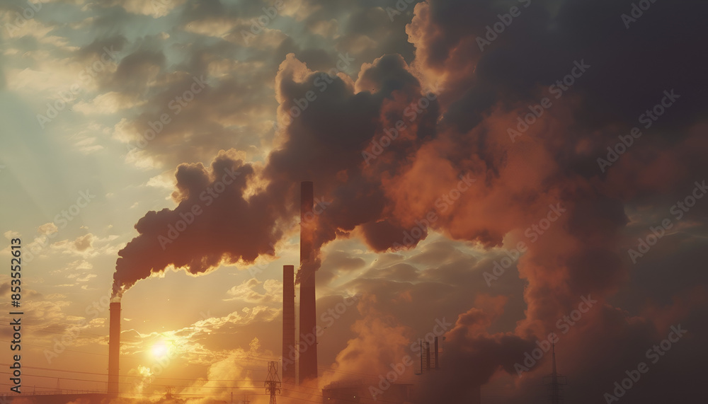 Images of pollution from exhaust fumes from industrial parks, environment, pollution, dust, sky ...