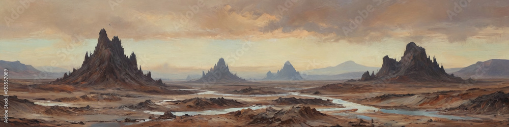 Surrealist interpretations of a barren world are captured in thick oil ...