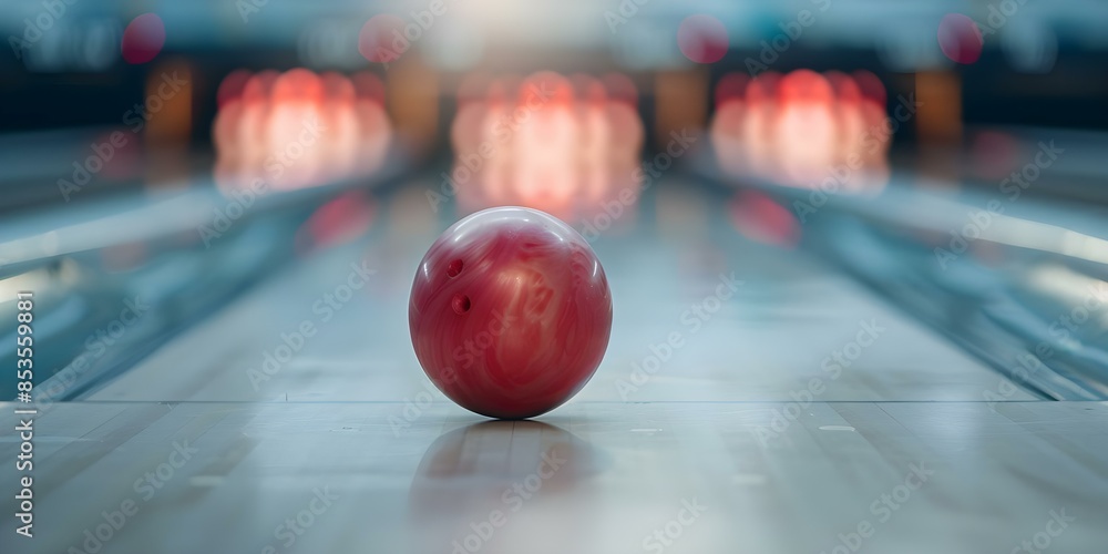 Bowling ball knocks down pins at alley during competition. Concept ...