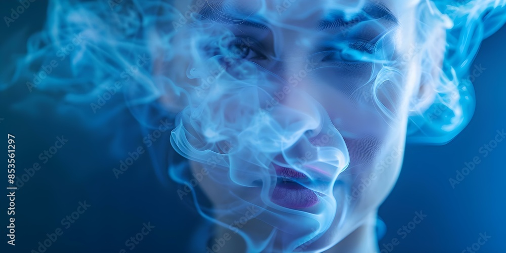Foto de Womans face overlaid with smoke symbolizing mental health ...
