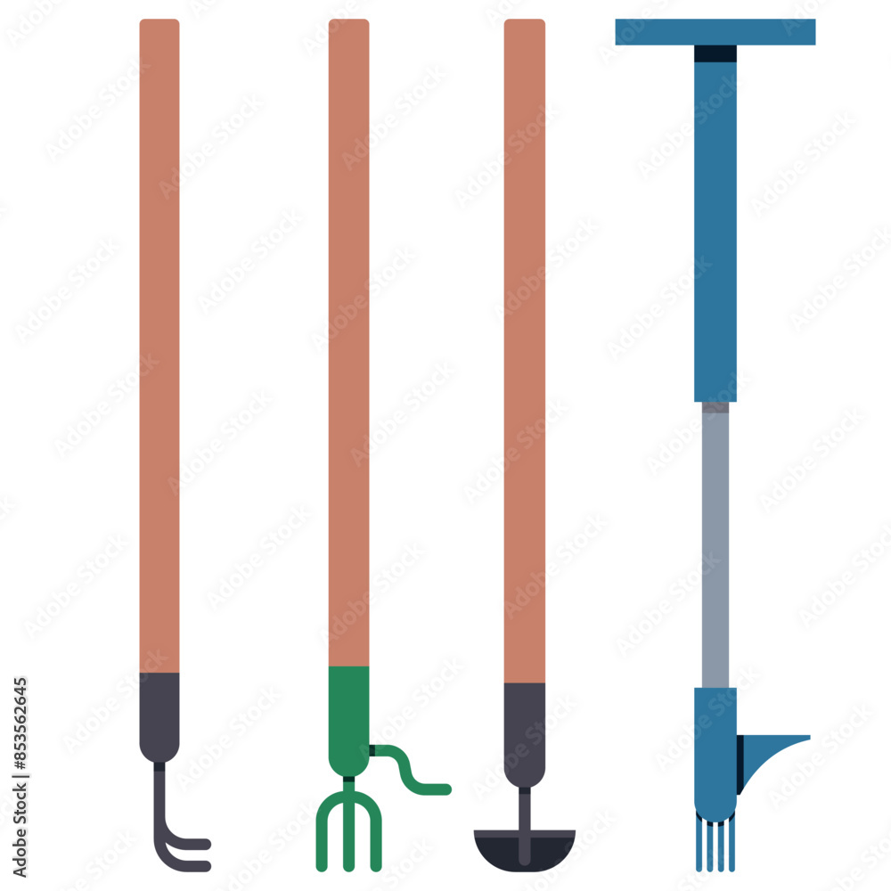 Weed puller tools vector cartoon set isolated on a white background ...